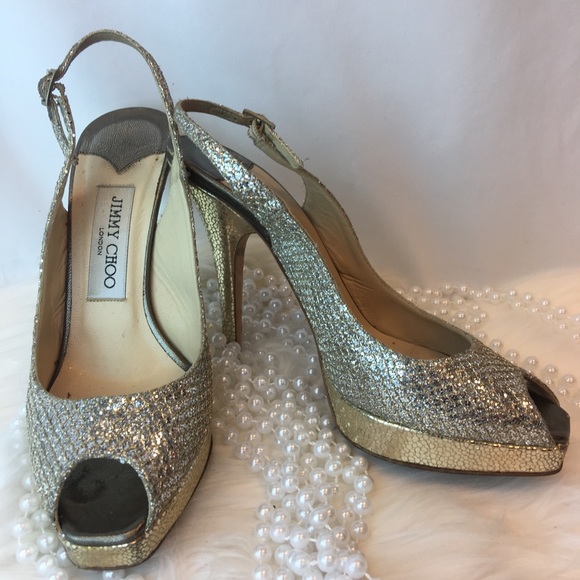 Jimmy Choo | Shoes | Jimmy Choo Party Shoe Silver And Gold Peep Toe ...